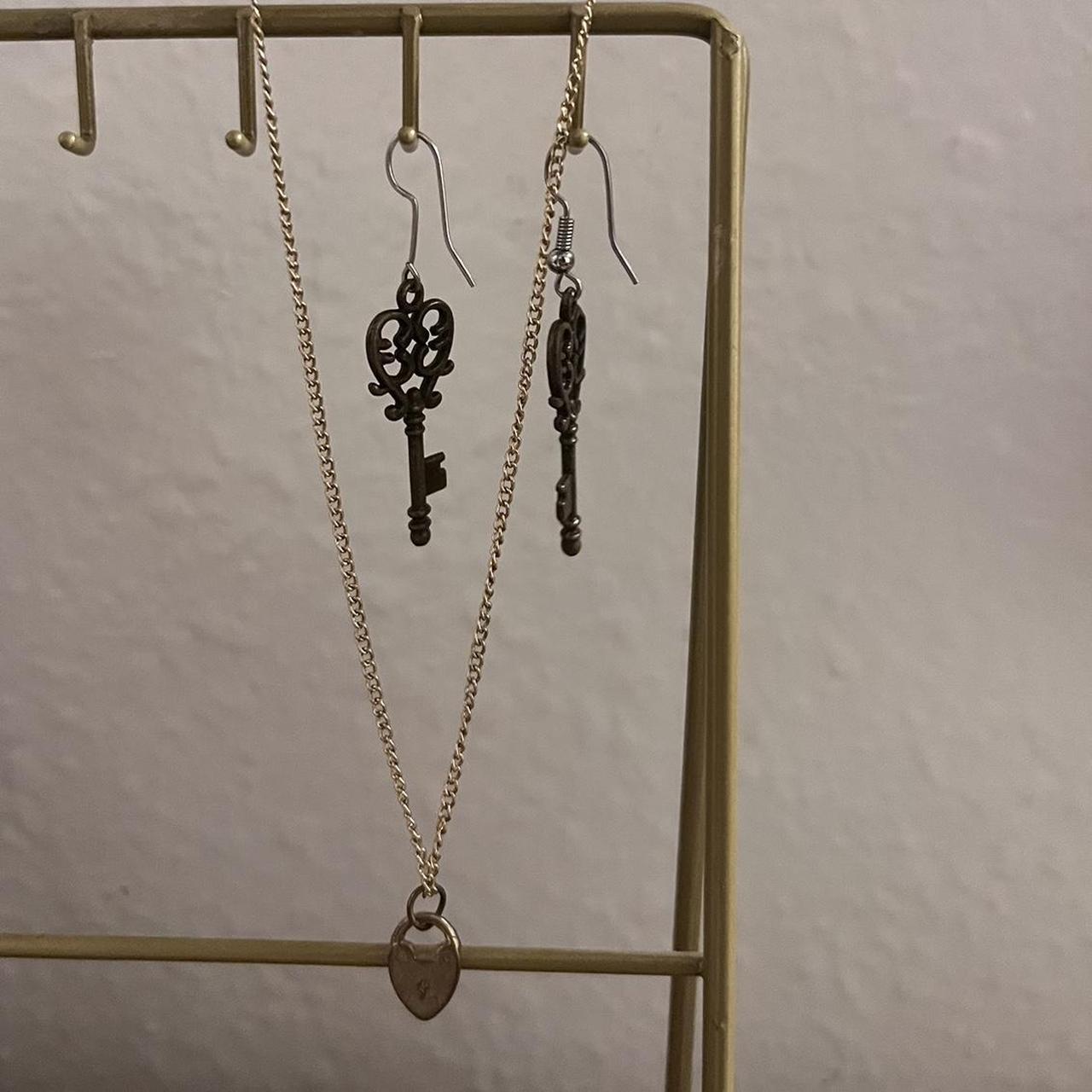 LOCK AND KEY JEWELRY SET 🔒🔑 small lock heart gold... - Depop
