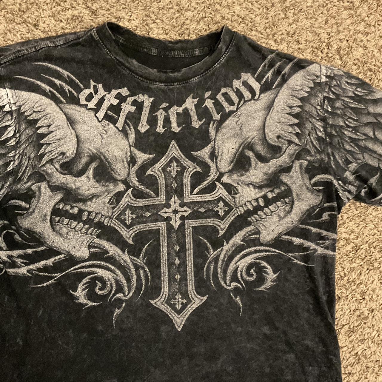 Affliction Men's Black and Grey T-shirt | Depop