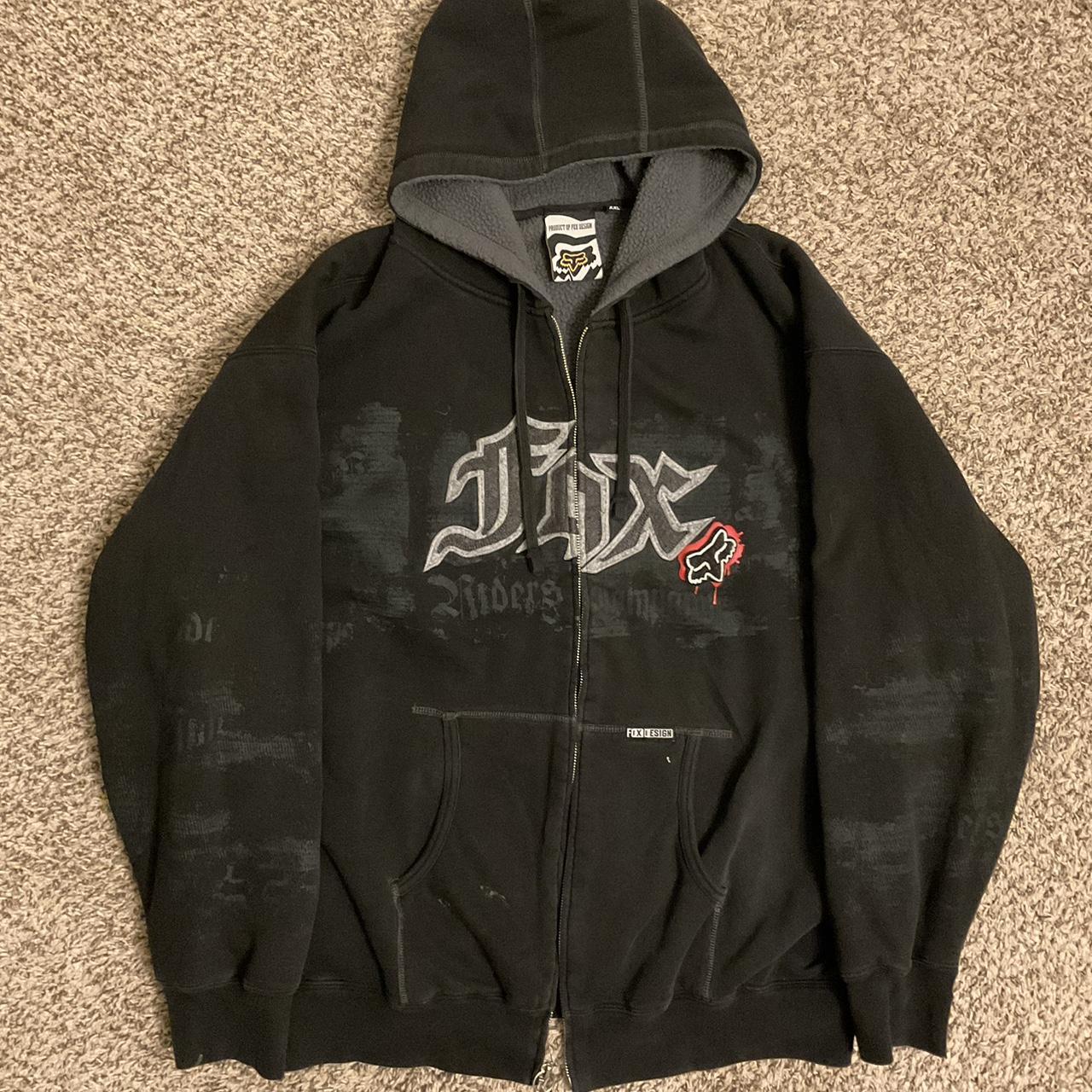 Fox Racing Men's Black and Red Hoodie | Depop