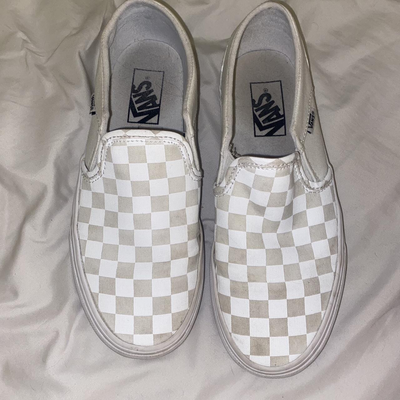 white checkered vans a little worn but still good... - Depop