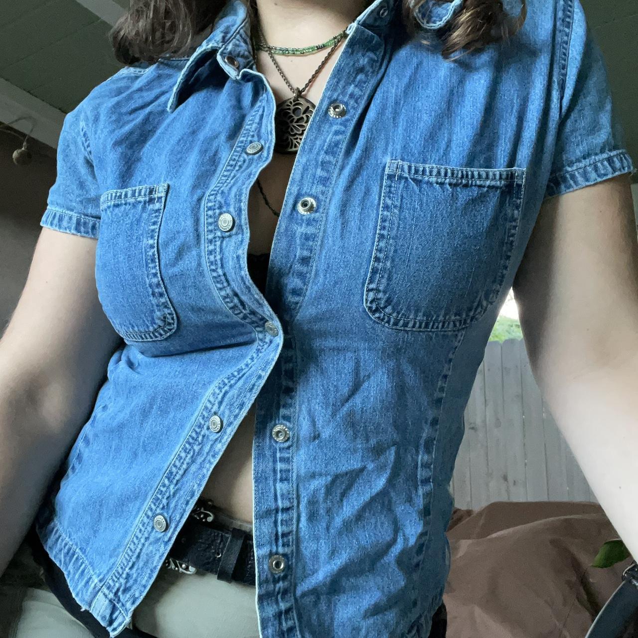 short sleeve denim button up shirt from Gap. it’s so... - Depop
