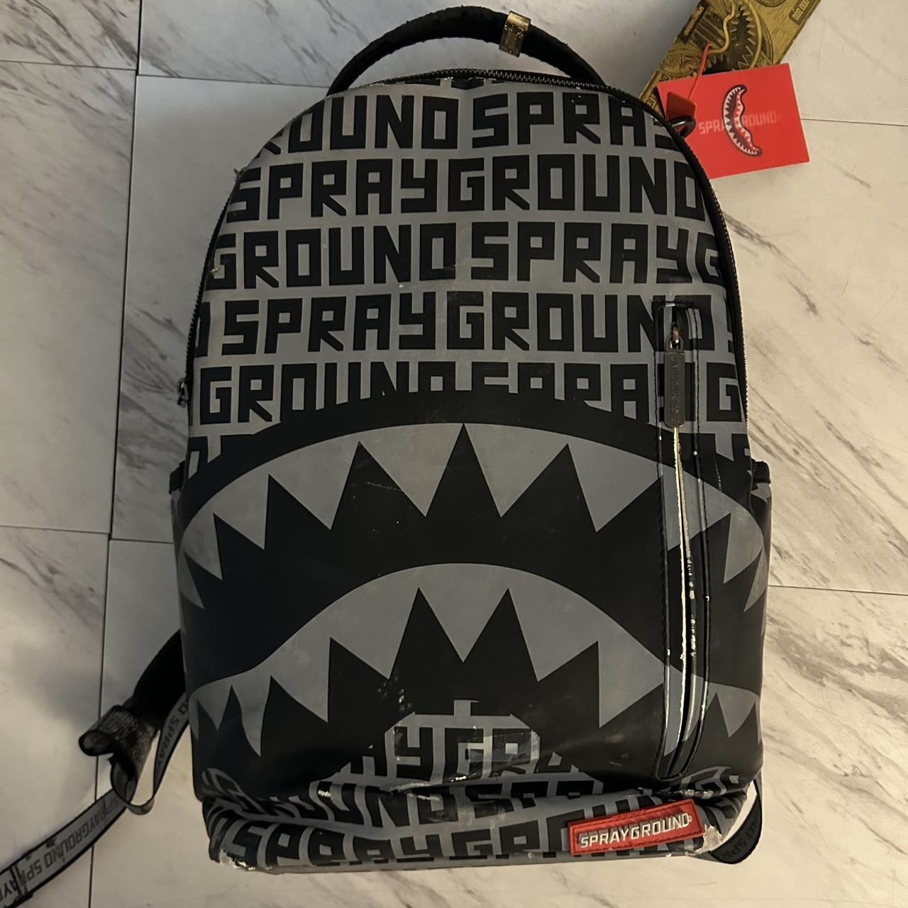 Grey and black sprayground backpack #backpack... | Depop