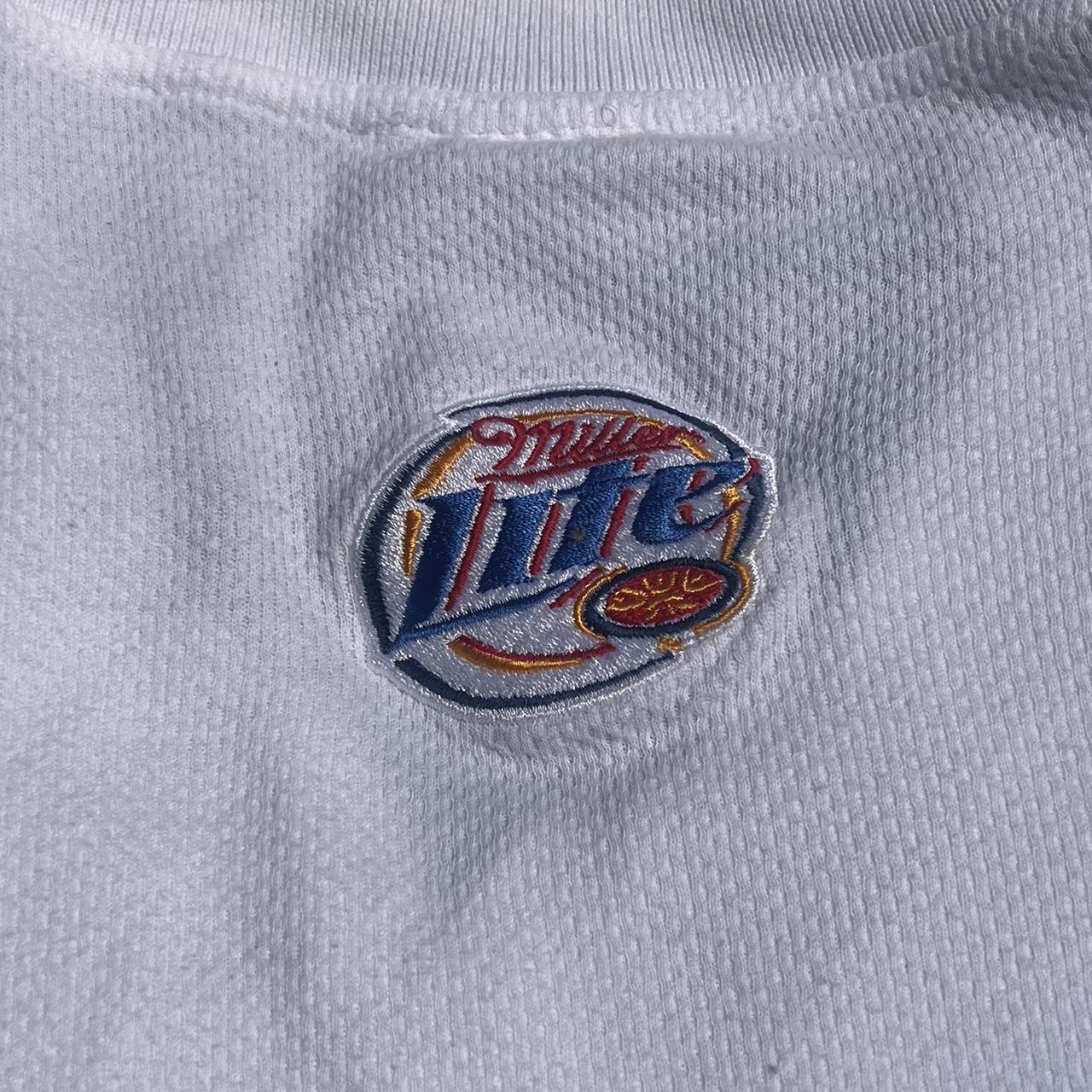 White 49ers/miller light polo prestige condition... - Depop