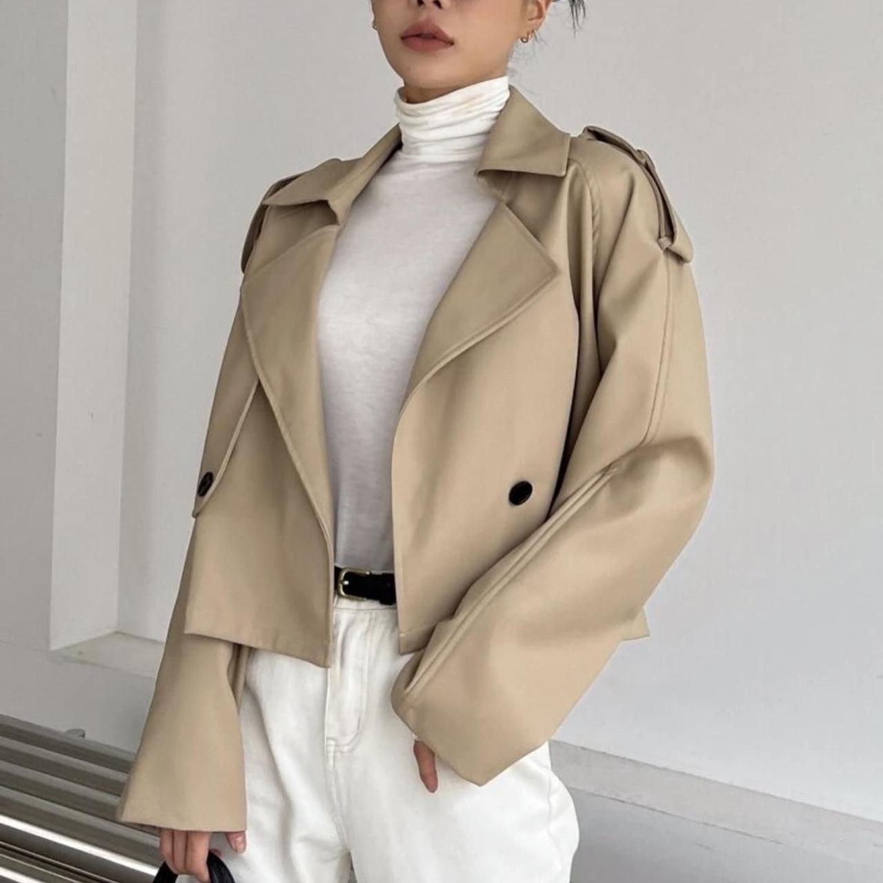 Shein Leather DAZY Raglan Sleeve Double Breasted... - Depop