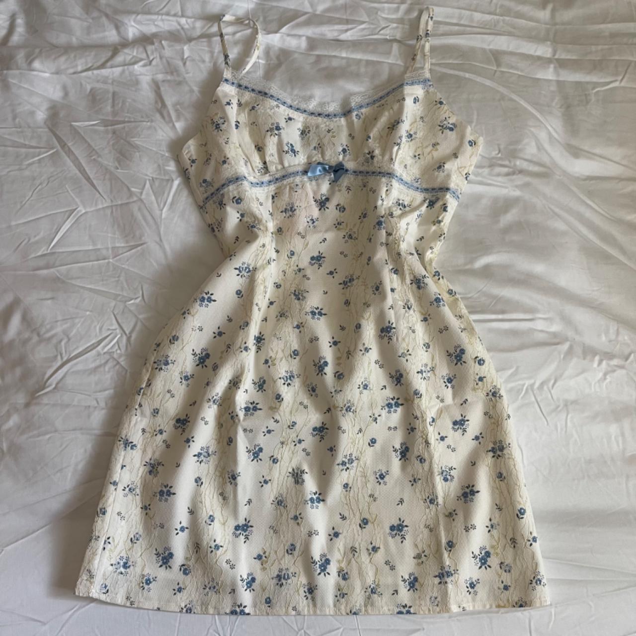 Cider Floral Bow Lace Trim Mini Dress🩵 🦋 size... - Depop