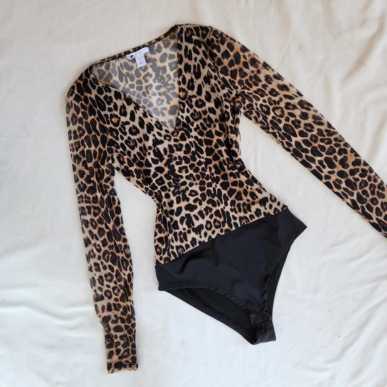 Amisu animal print mesh bodysuit Front us line back... - Depop