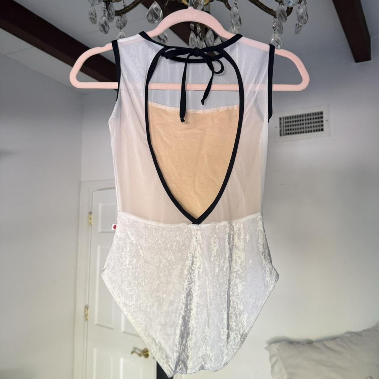 White Velvet Yumiko Leotard black trim Size... - Depop