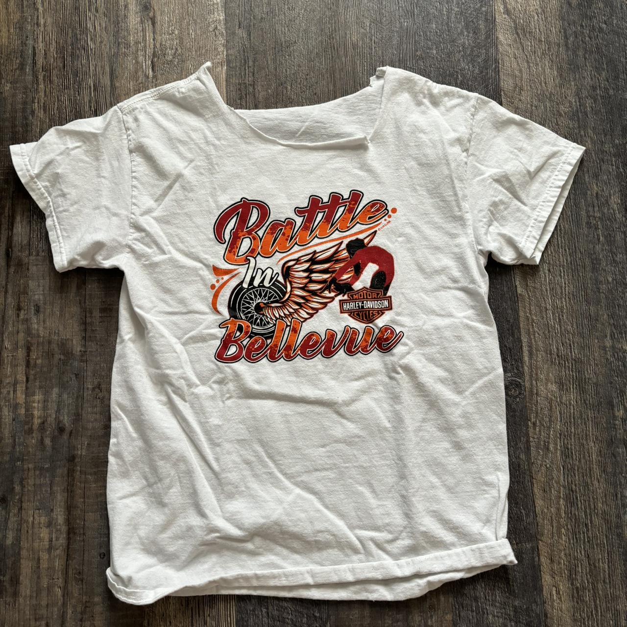 Cut up harley tee prolly a small prolly cut for a... - Depop