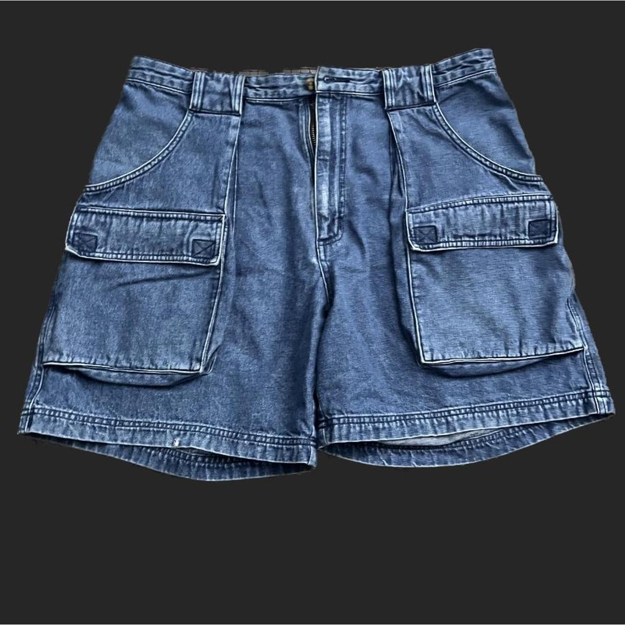 Thrifted denim cargo shorts • velcro pockets - Depop