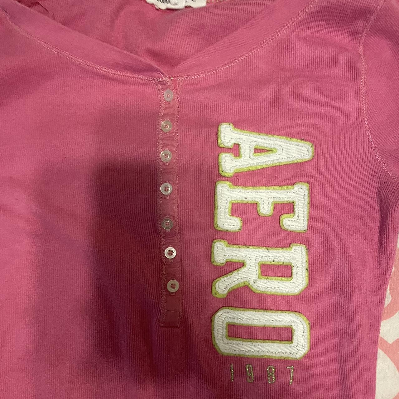 vintage Pink Aero long sleeve shirt with buttons on... - Depop