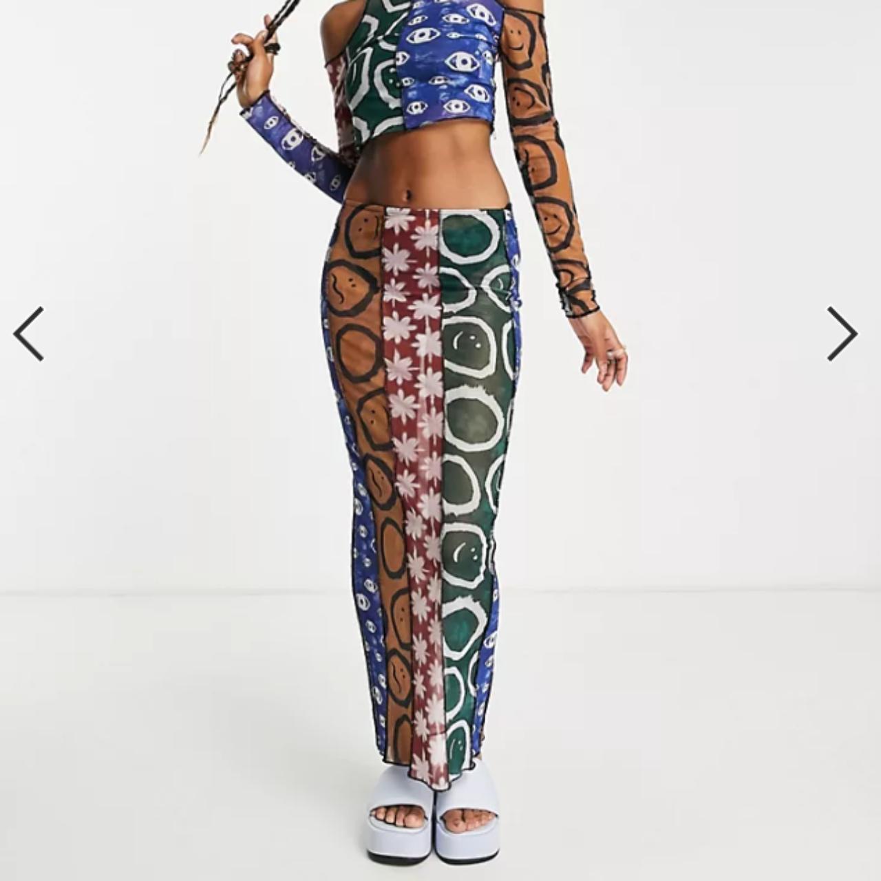 Y2K maxi skirt in batik print mesh The Ragged Priest... - Depop