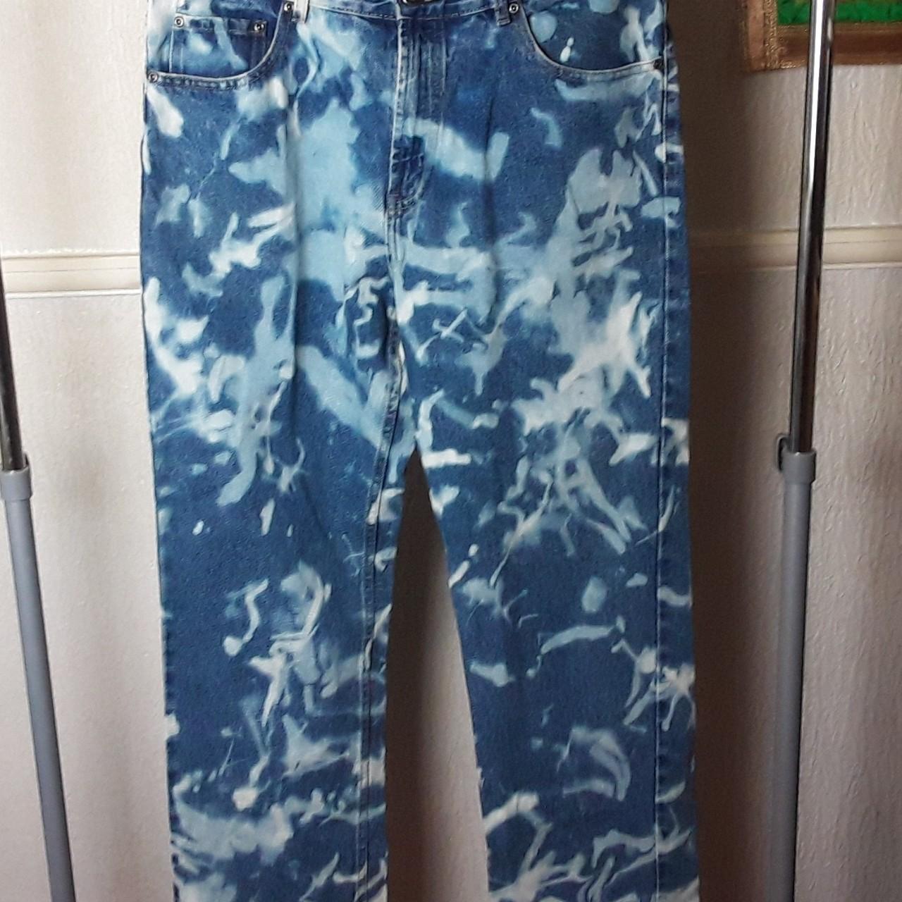 Bleach dye stonewashed denim jeans reworked upcycled... - Depop