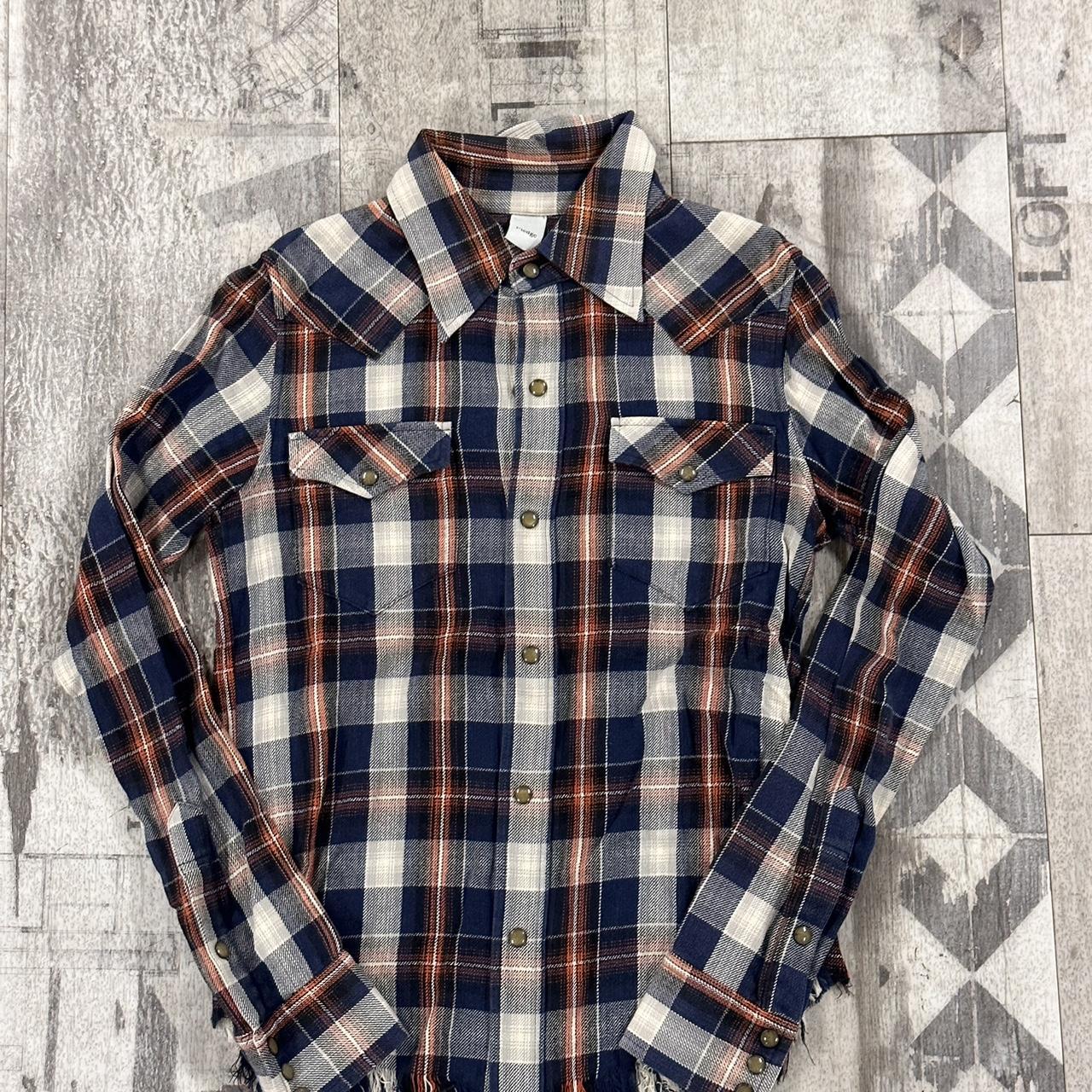 Frayed Japanese Button Up Flannel Brand: Pledge... - Depop