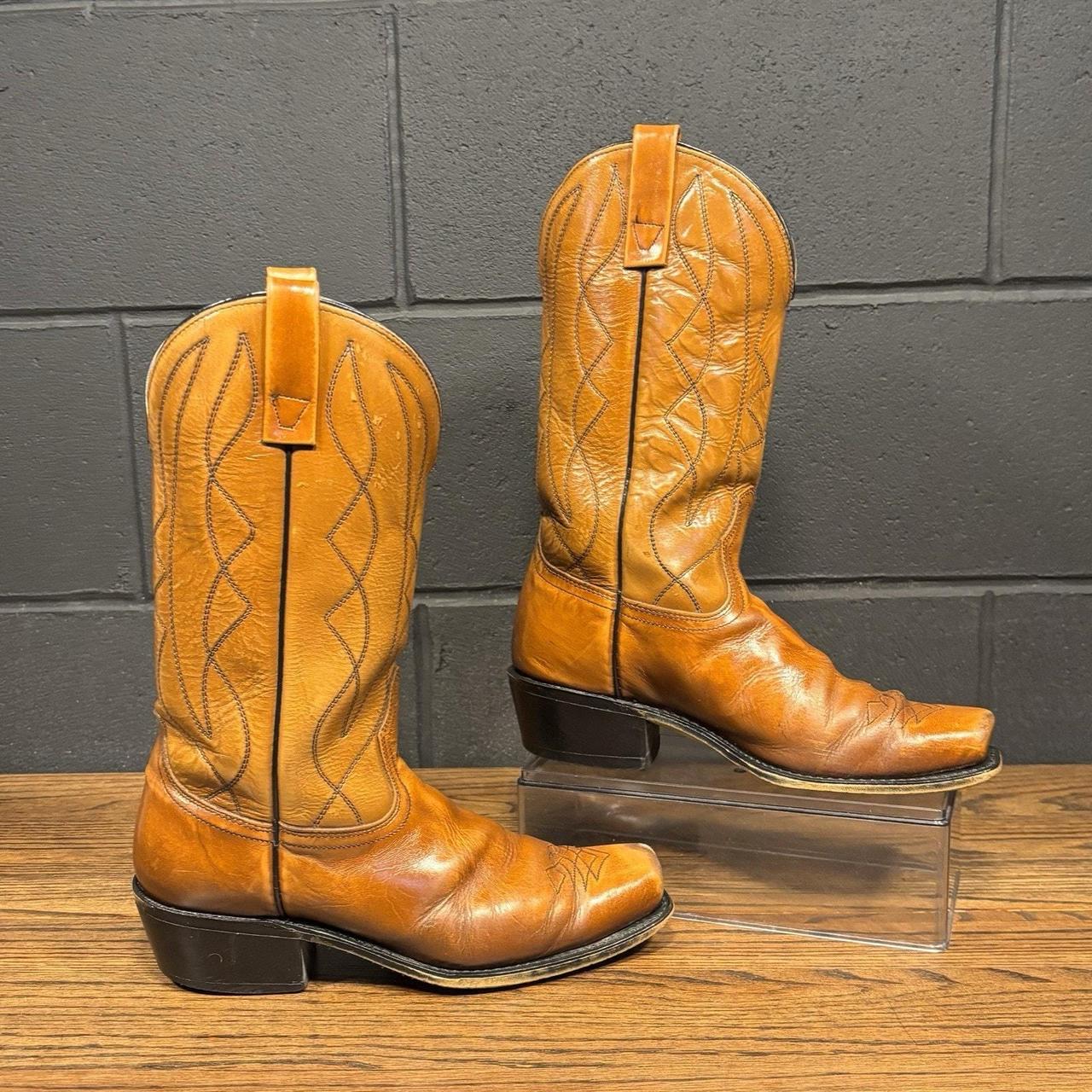70s Vintage Stuart McGuire Brown Leather Square Toe... | Depop