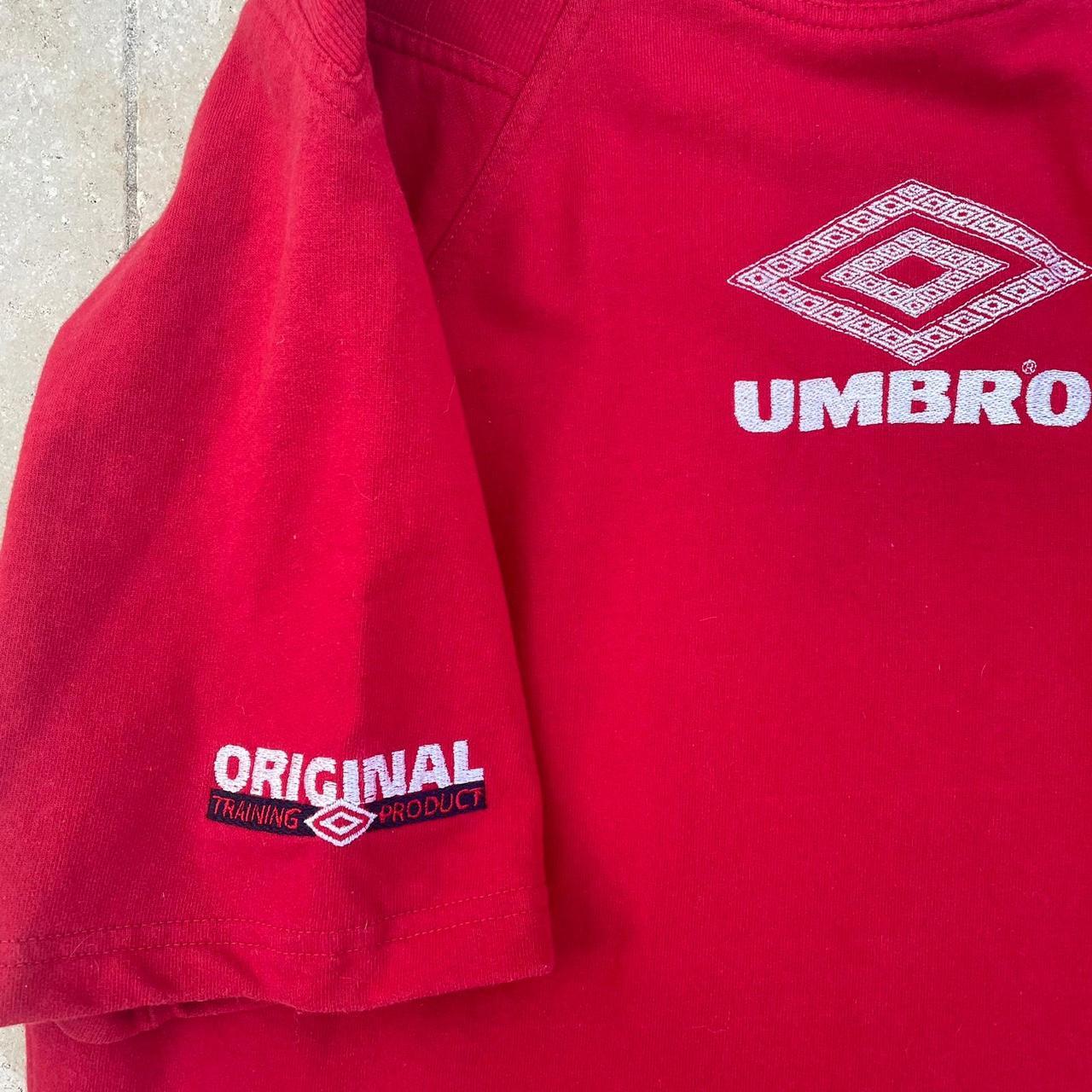 Vintage Red Umbro T Shirt Size is a large. Hardly... - Depop
