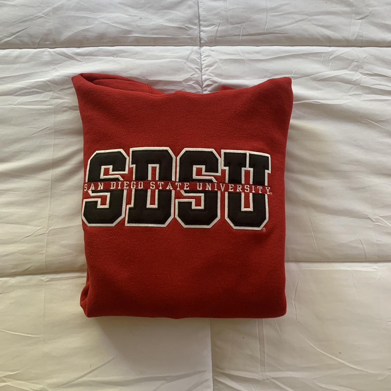 Red embroidered SDSU hoodie like new condition size... - Depop