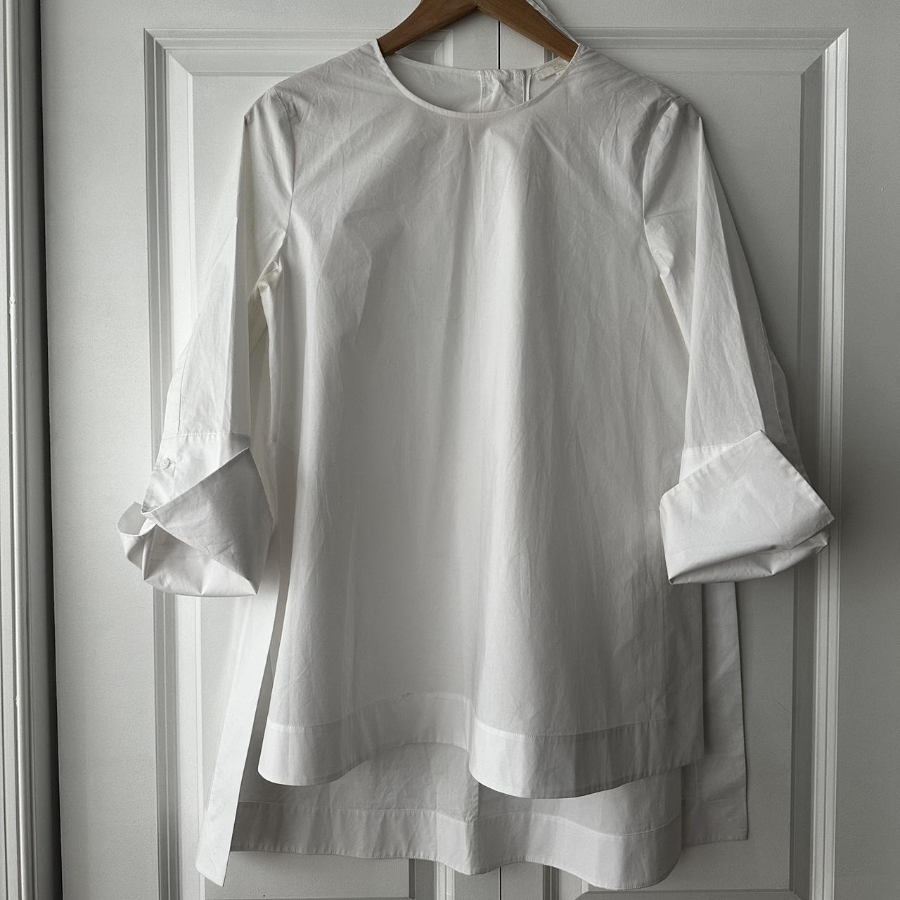 COS Size 6 White 3/4 Sleeve top. High slits on... - Depop