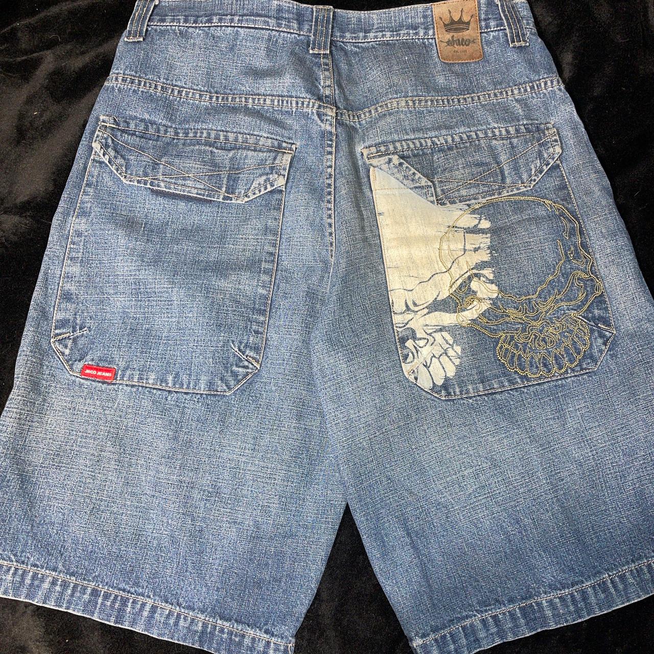 JNCO grail baggy denim skull jorts/shorts looking... | Depop