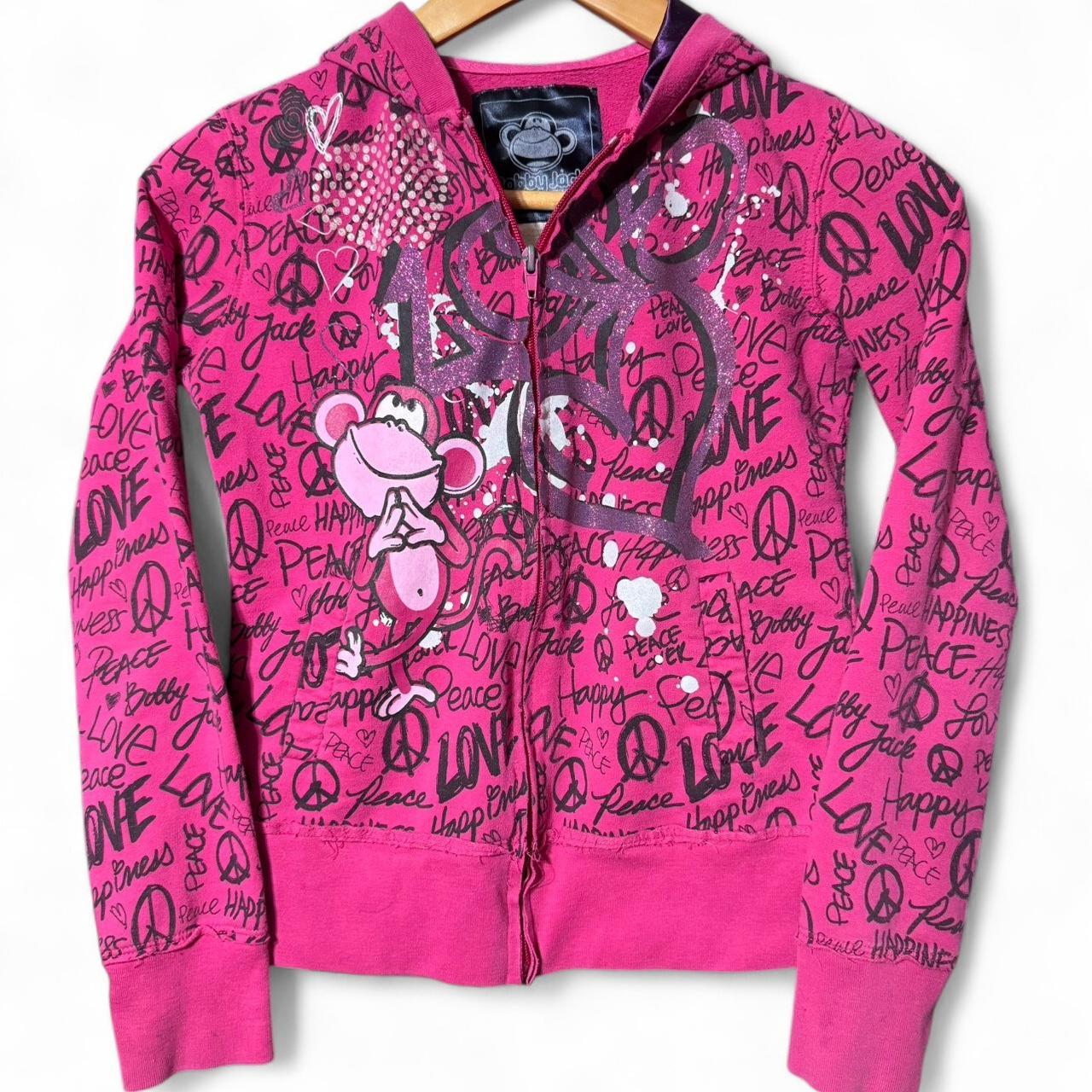 Pink Y2K zip-up Bobby Jack hoodie essential scene... | Depop