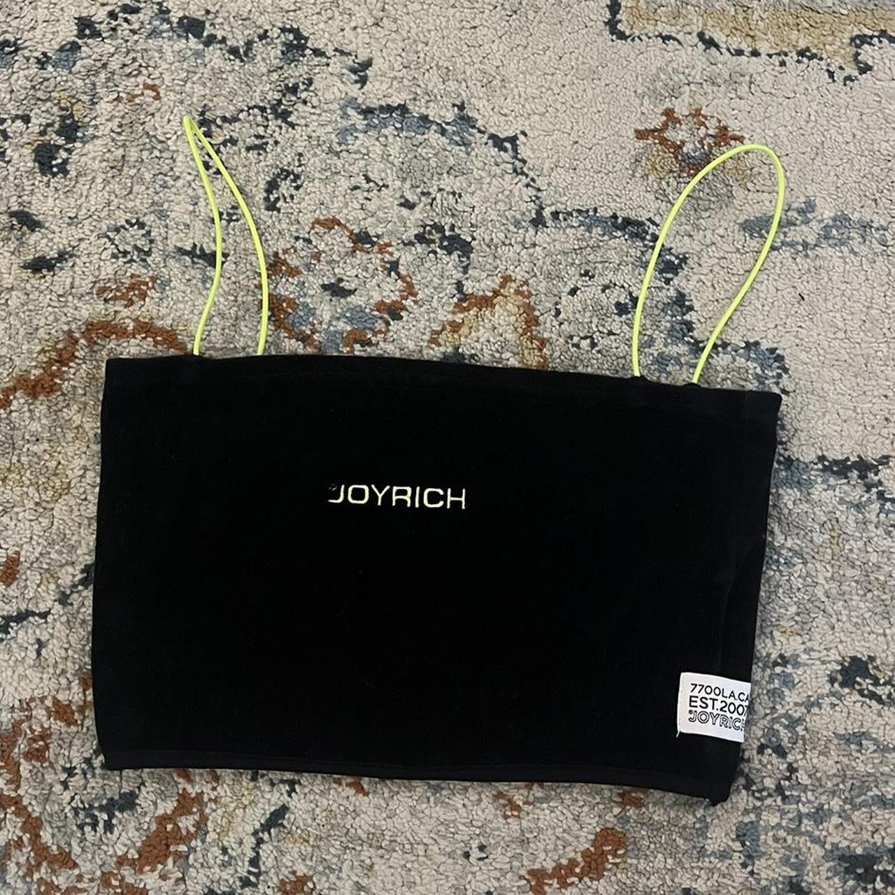 Joyrich black velvet crop top with neon yellow/green... | Depop