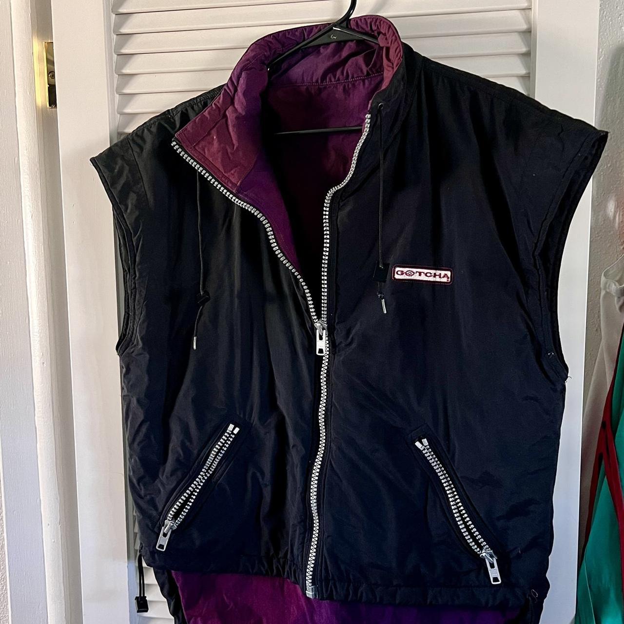 Gotcha Men's Purple and Black Gilet | Depop
