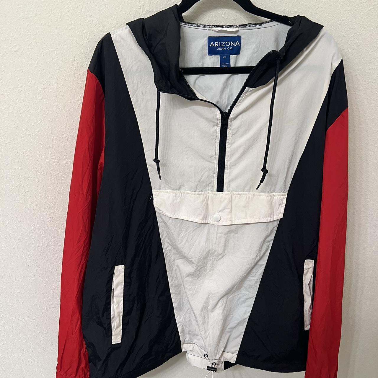 Arizona jean company, red, white, and black windbreaker - Depop