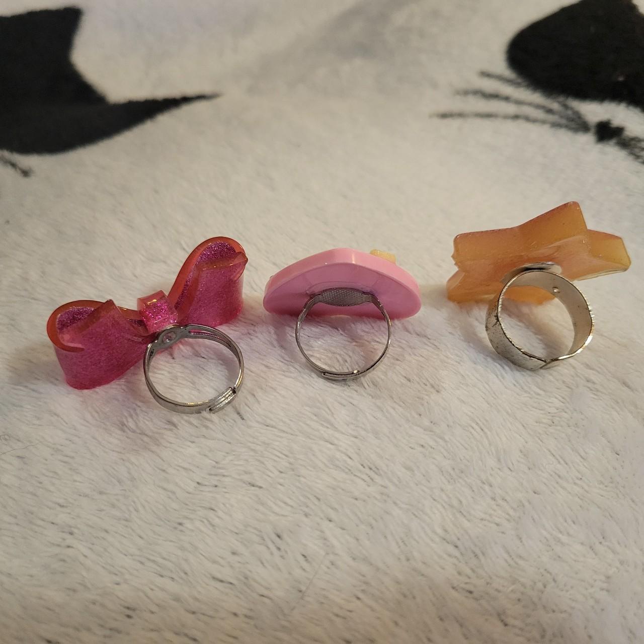 Acrylic Rings Set Glitter hot pink ribbon Baby pink... - Depop