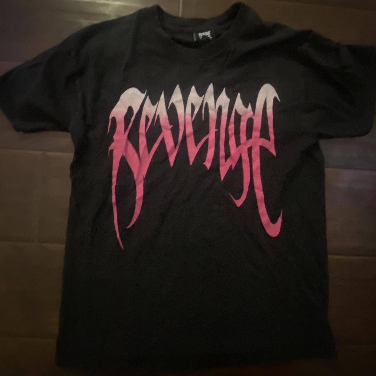 Black/Pink valentines revenge tee, M, no holes or... - Depop