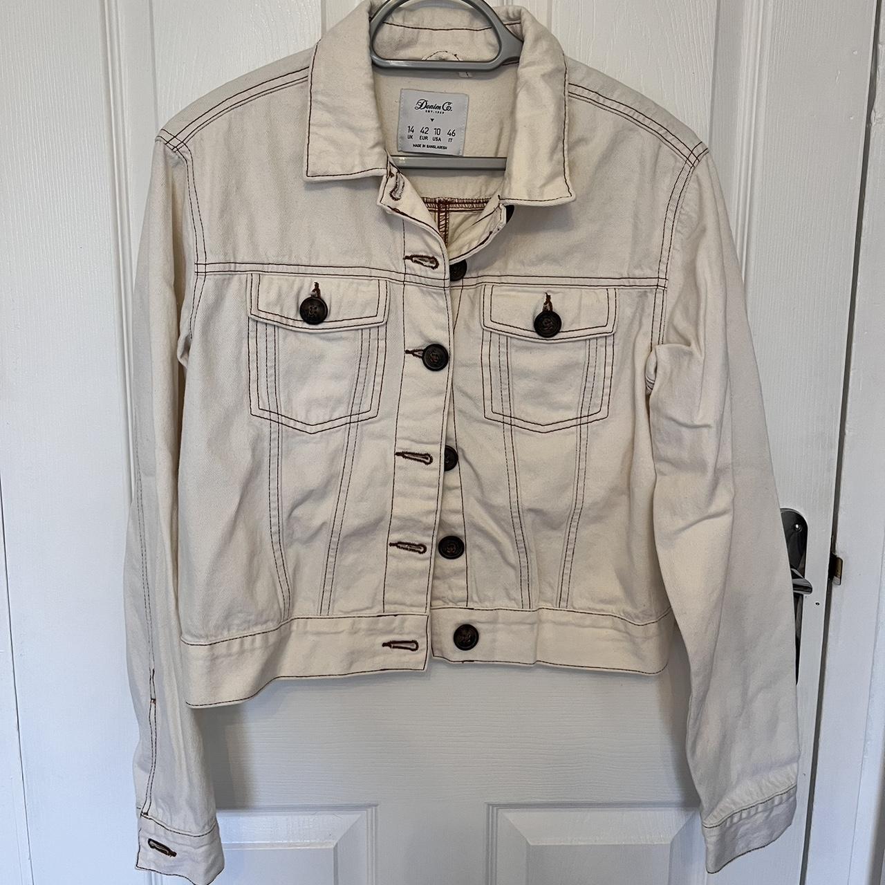 White/creamy button up denim jacket. Only worn... - Depop