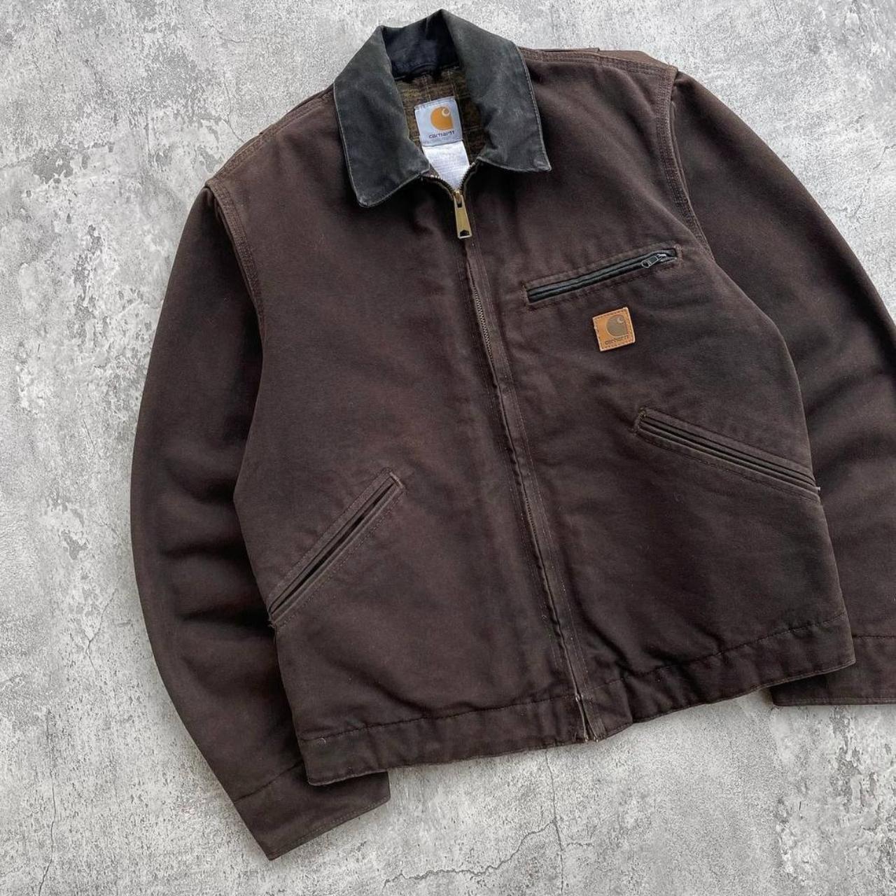 Vintage Carhartt Detroit Jacket J97 DKB Dark Brown -... - Depop
