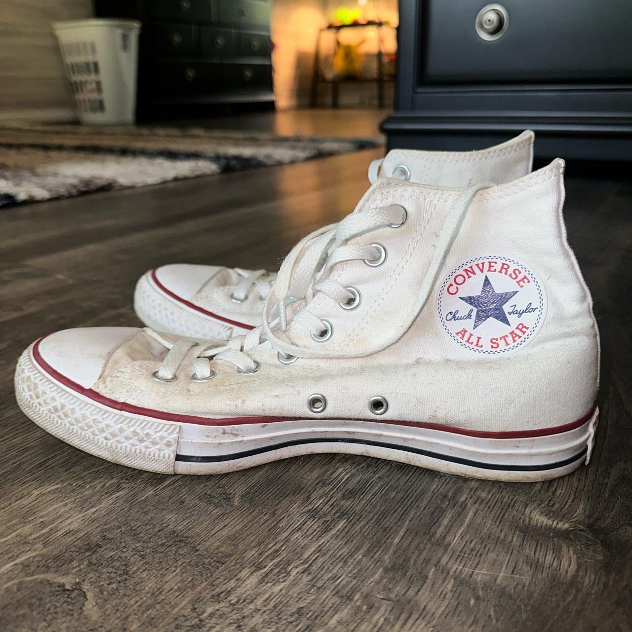 Converse Women's White and Red Trainers | Depop