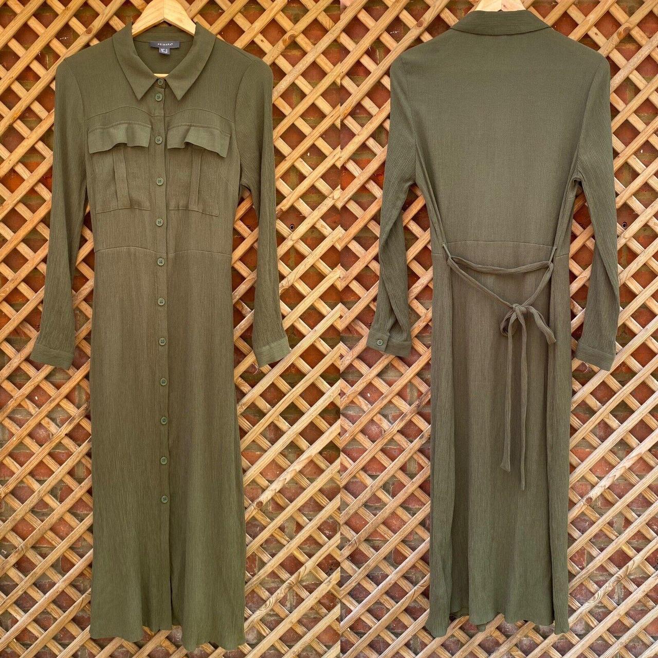 Primark Shirt Dress 14 Khaki Green Long Sleeve... - Depop