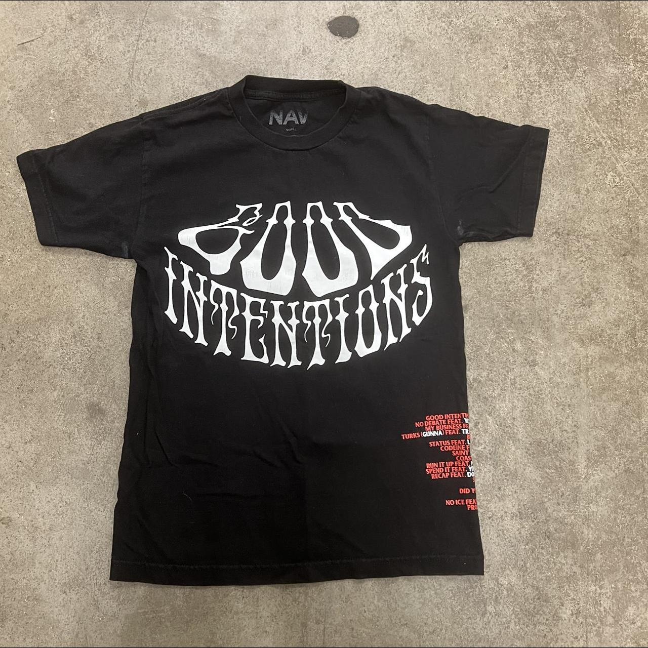 Vlone Nav Collab Good Intentions Black Graphic Tee... - Depop