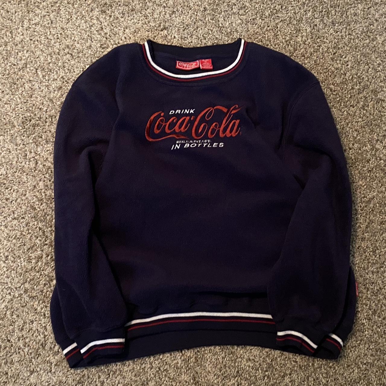 Coca Cola navy and red crewneck sweatshirt - Depop