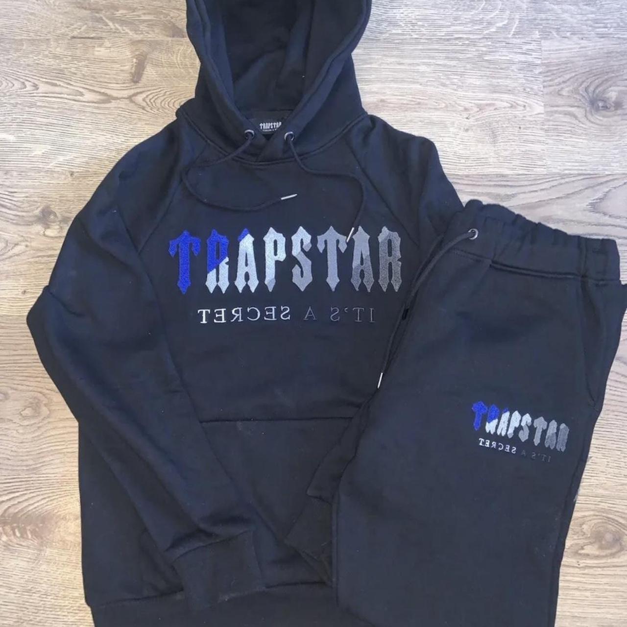 Trapstar tracksuit black and blue 100% authentic... - Depop
