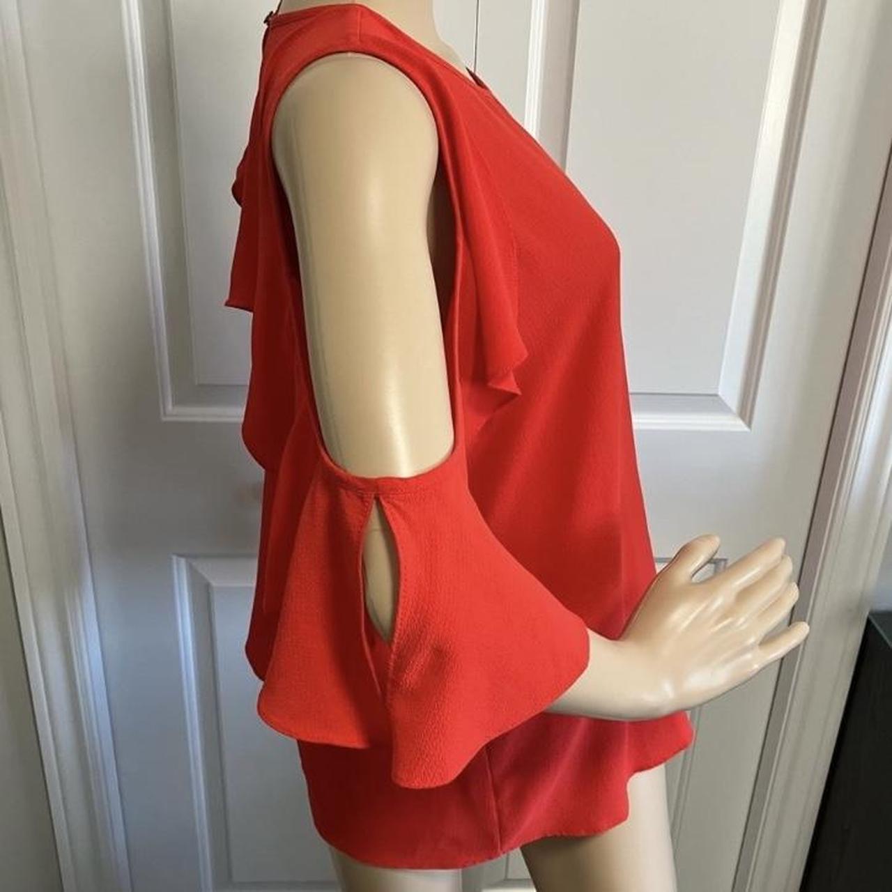 Red cold shoulder ruffle sleeve open front blouse... | Depop