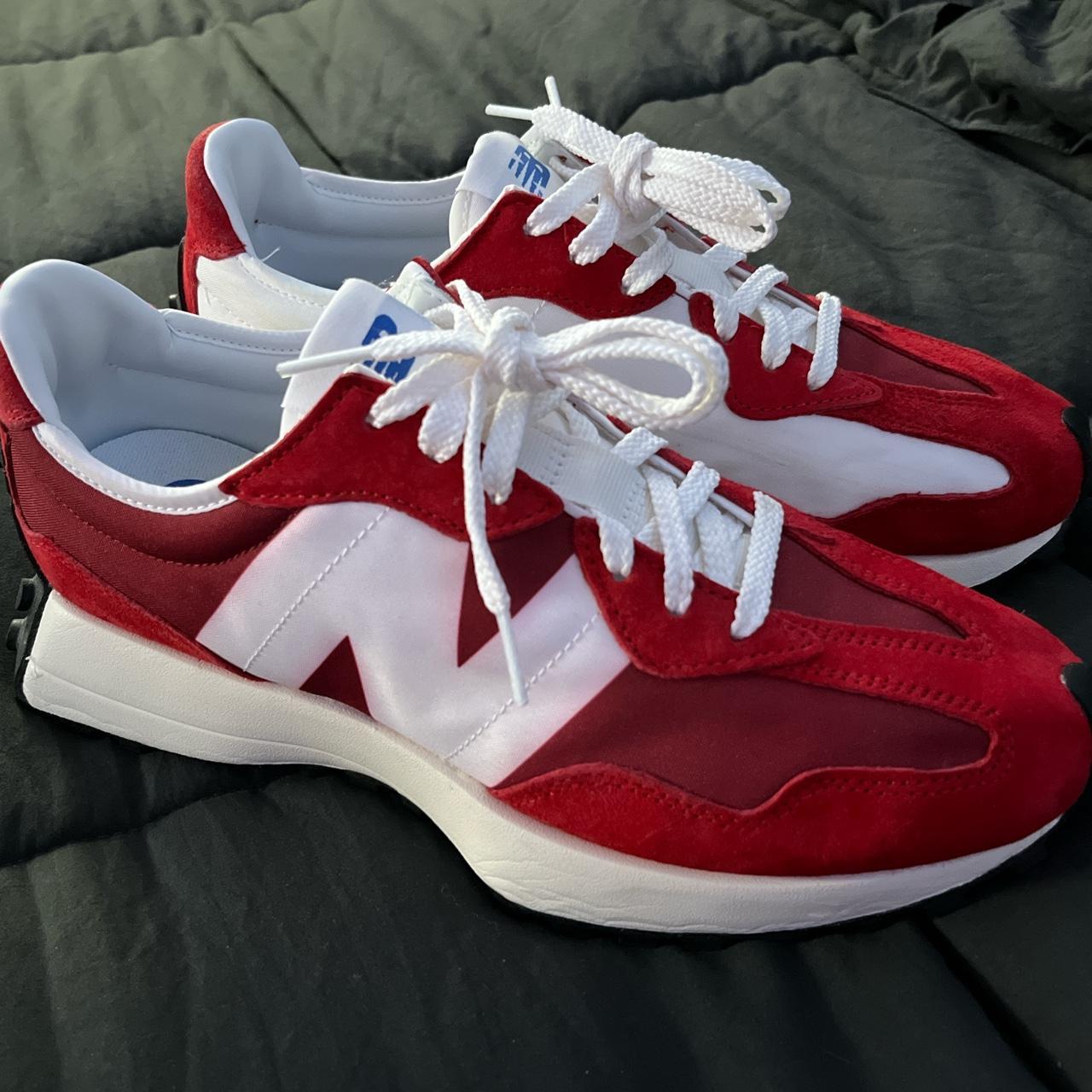 New Balance 327 in red worn once with care no flaws... - Depop