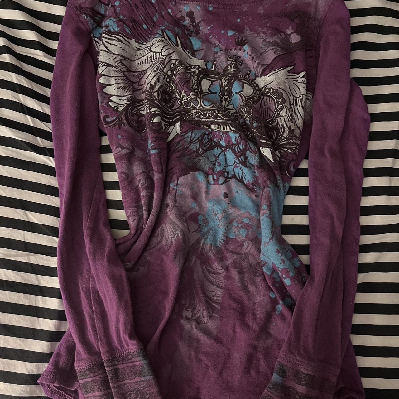 Gyaru 2000s grunge emo affliction like long sleeve... - Depop