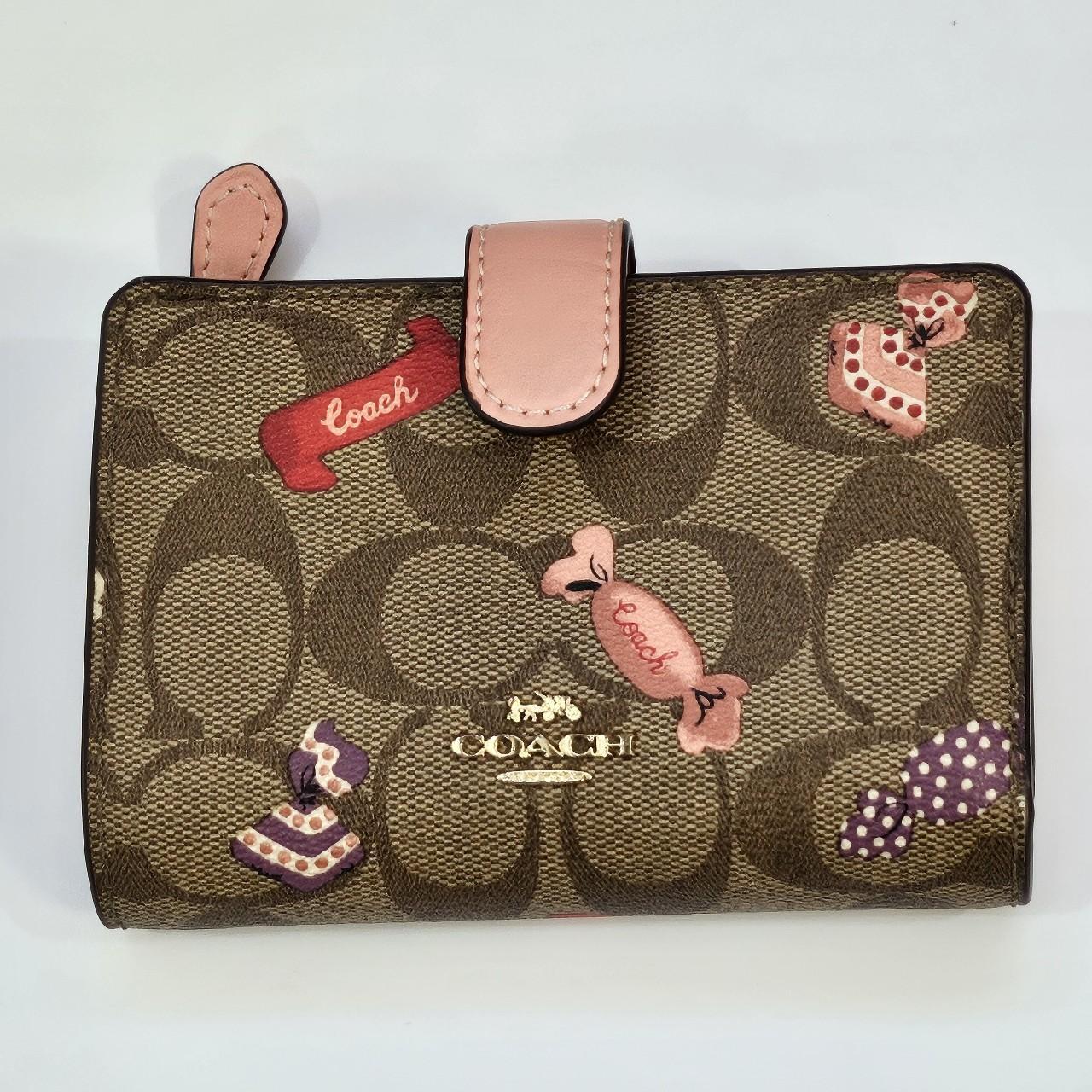 Coach Signature Pattern Bi-fold Wallet with Candy/... - Depop