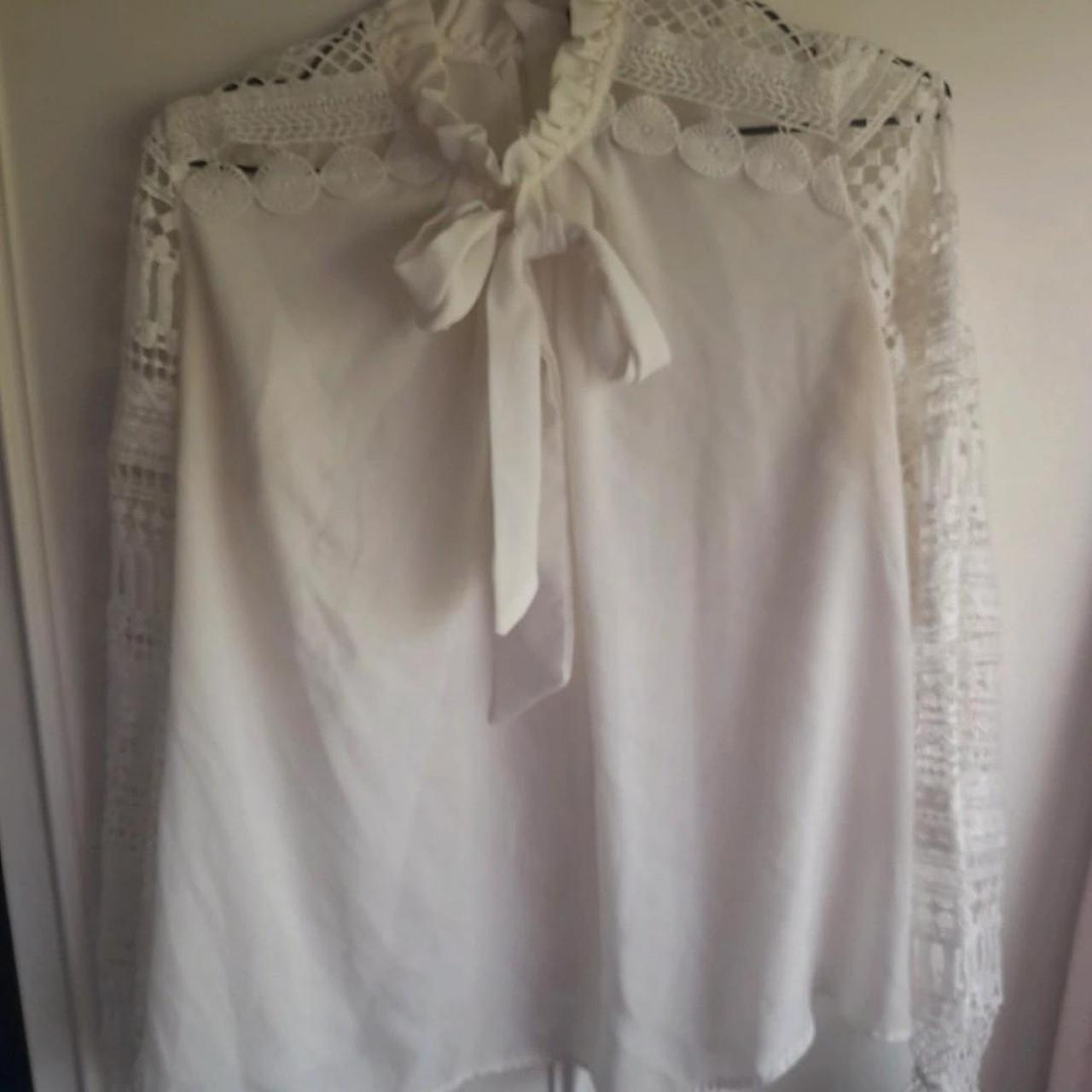 Gorgeous, unusual semi sheer white floating blouse... - Depop