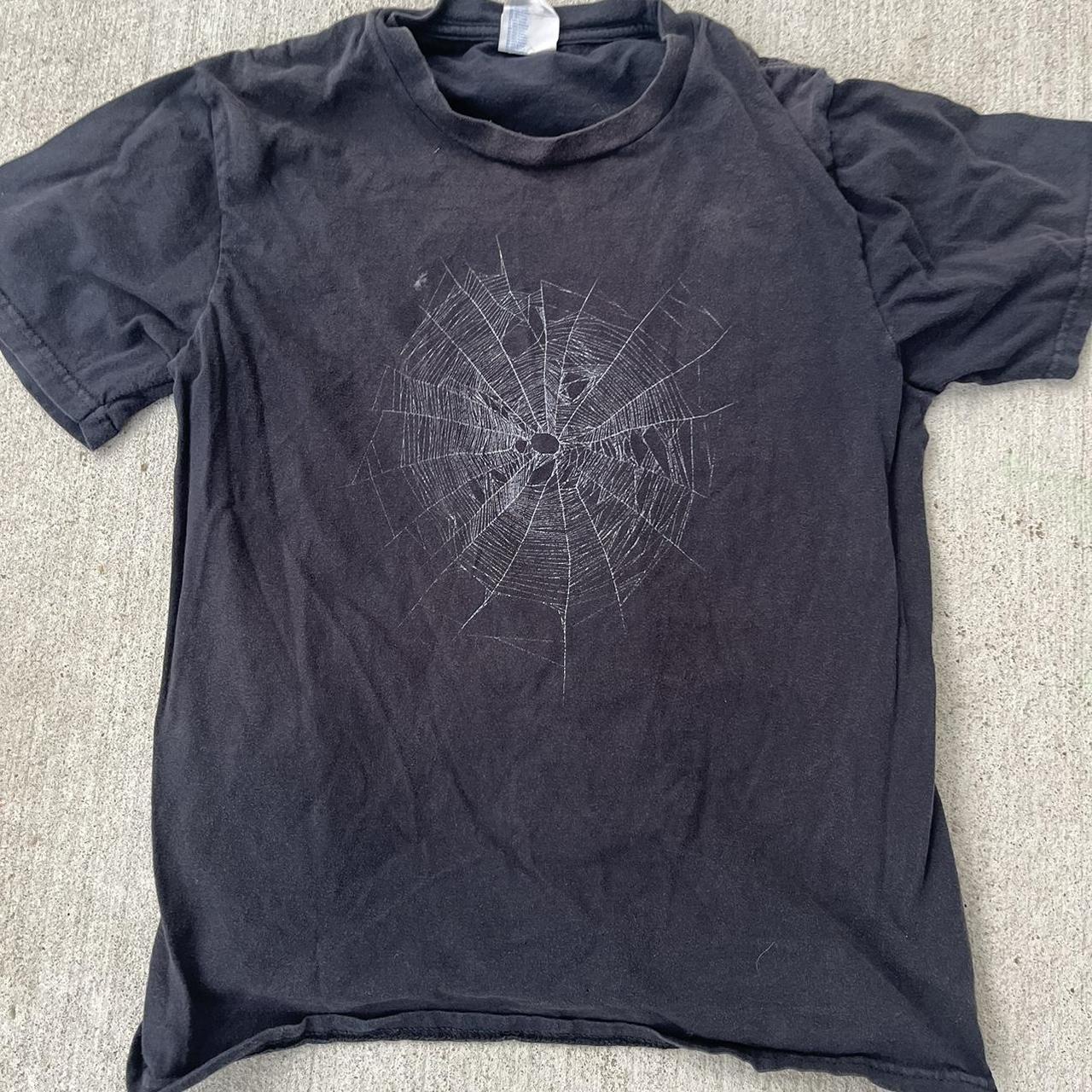 Distressed black cotton spider web tee #goth - Depop