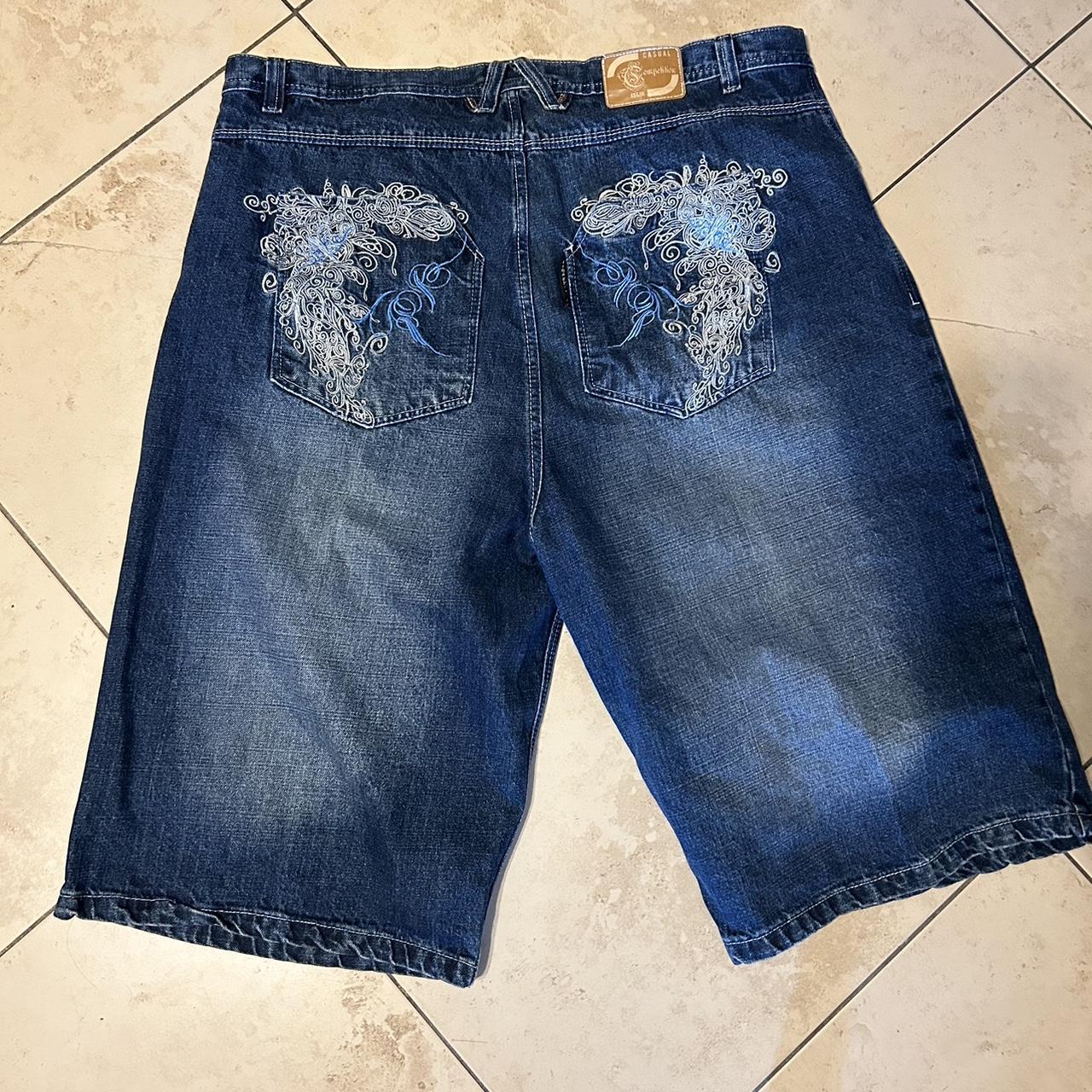 Super baggy y2k jorts Size 44 really cool design on... - Depop