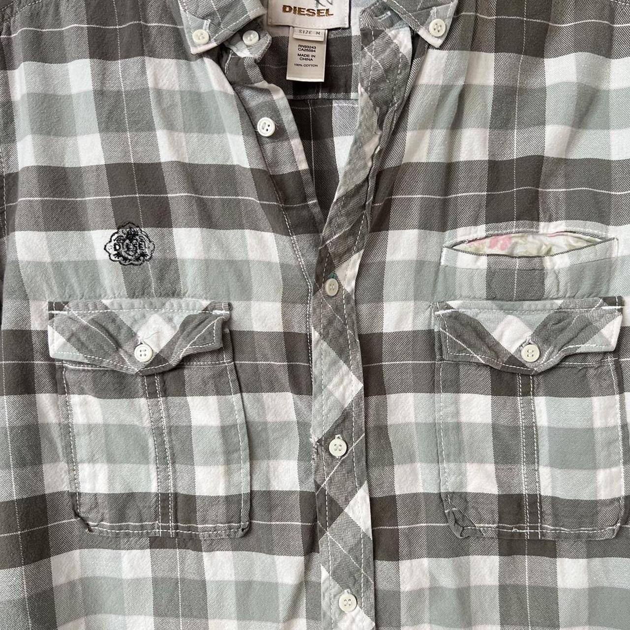 Vintage Diesel flannel shirt brown & white... - Depop