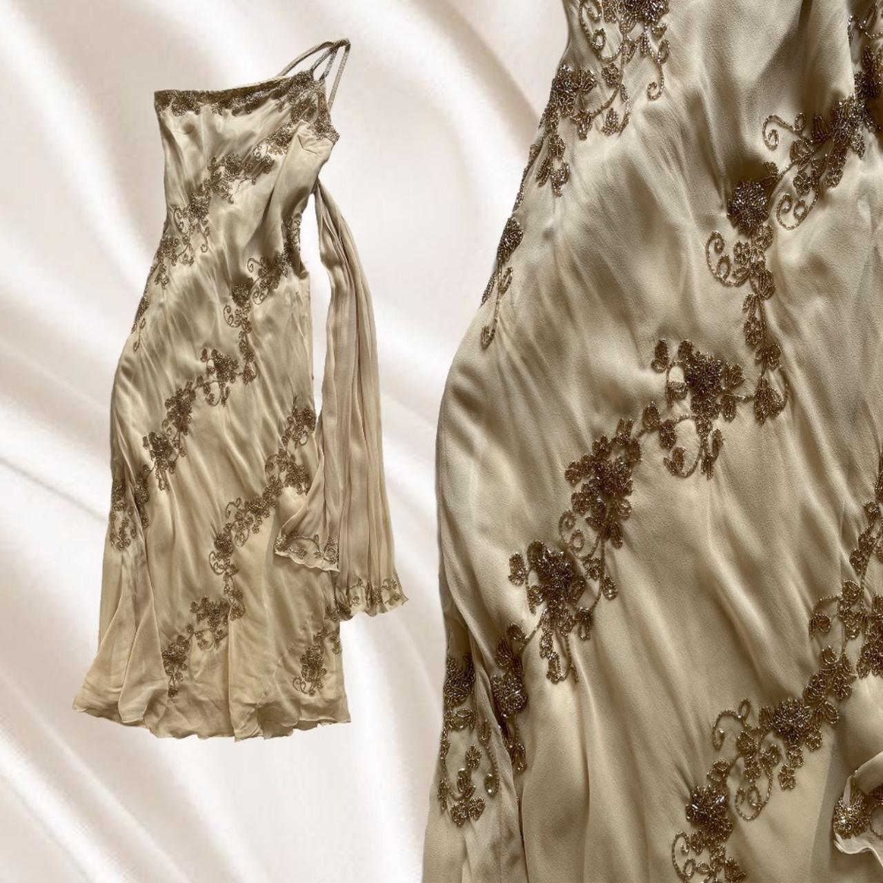 NEWPORT NEWS 100% Silk Stunning Beaded One Shoulder... - Depop