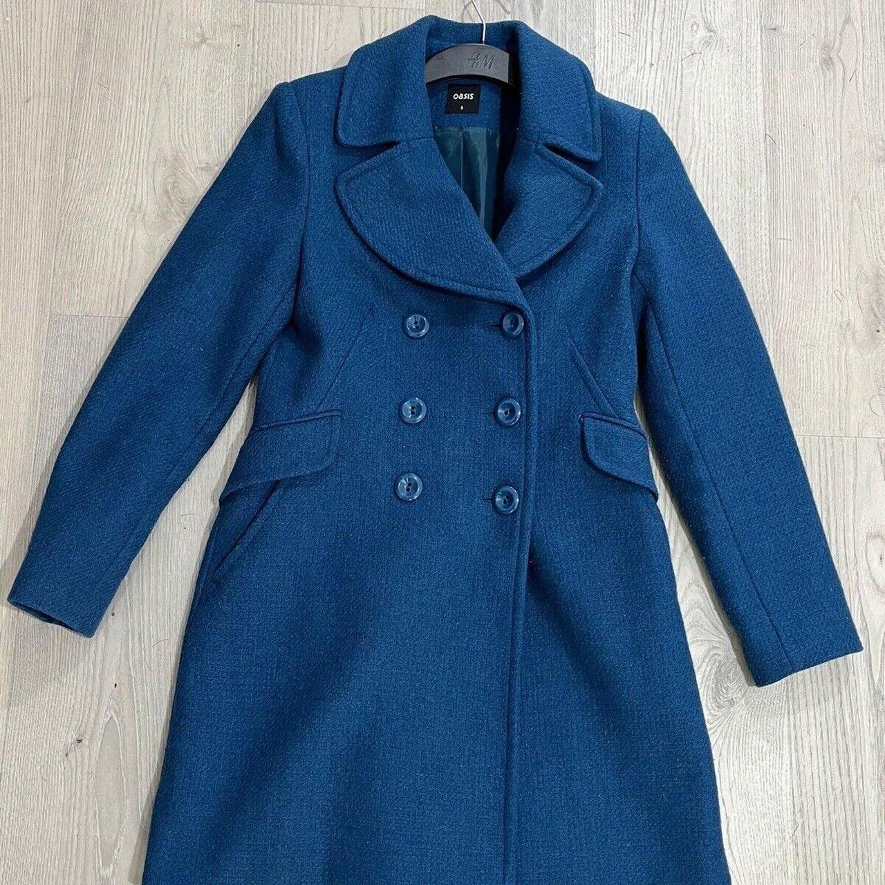 Oasis Blue Coat - Size Small - 43% Wool #90s #y2k... - Depop
