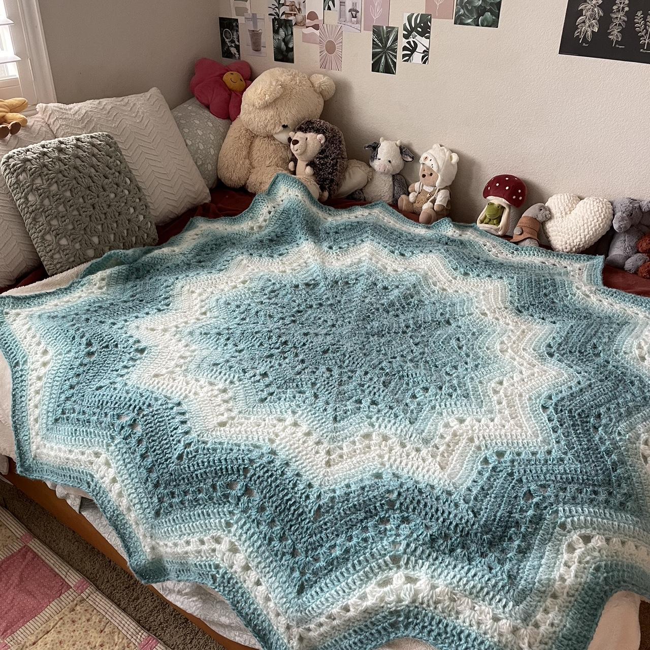 handmade by me! blue and white crochet star... | Depop