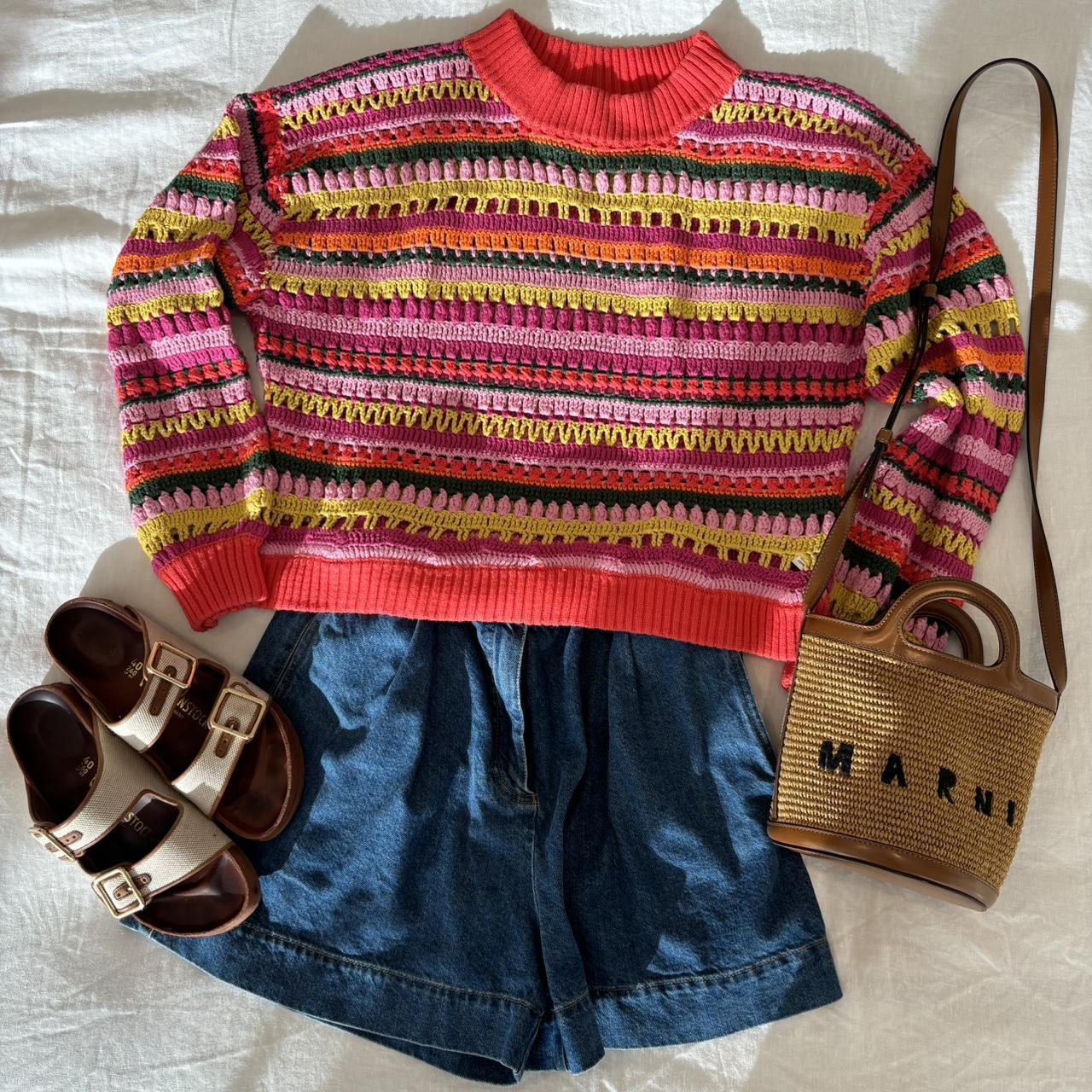 Farm Rio multi colour crochet knit. Size M Worn... - Depop