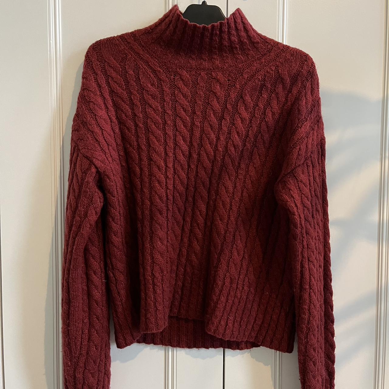 Dark red French Connection jumper Mock neck Cable... - Depop