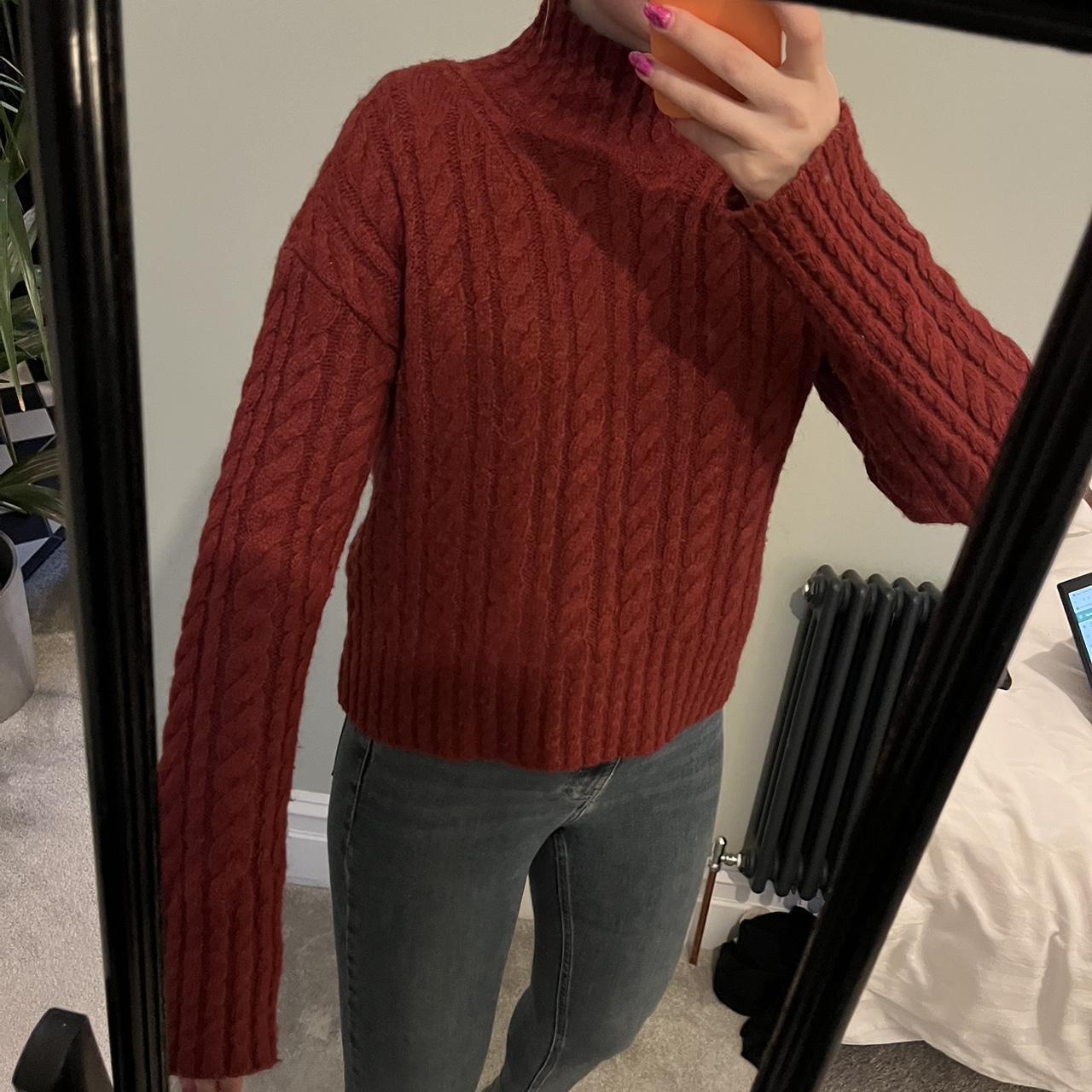 Dark red French Connection jumper Mock neck Cable... - Depop