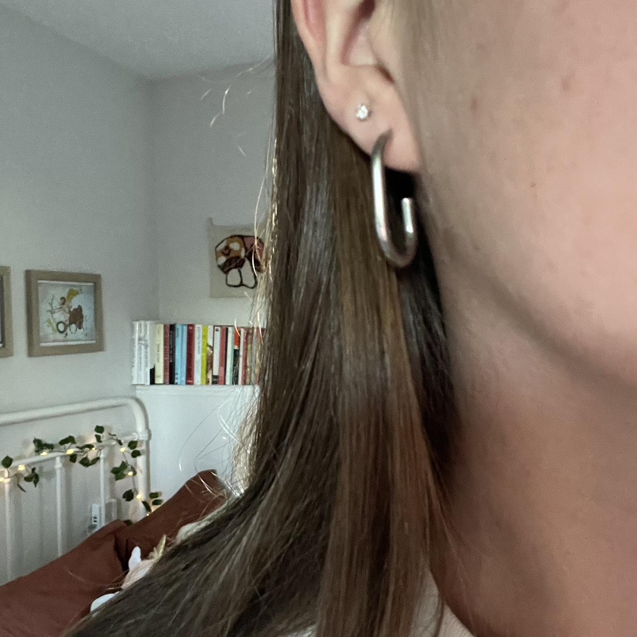 Silver squared hoop earrings #jewellery - Depop